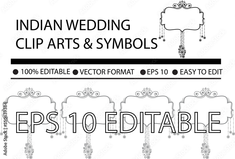 Indian wedding clipart box design. vector illustration black and white ...