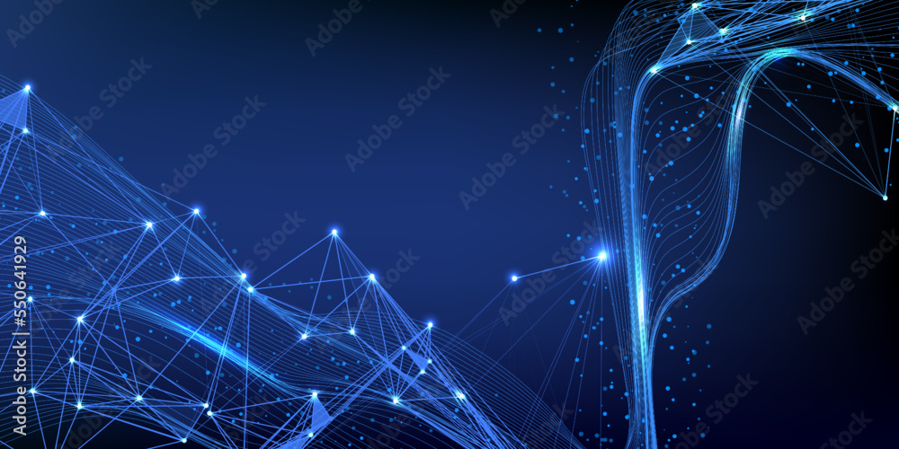 Technology blue color scifi of science fluid grid pattern wave. Big ...