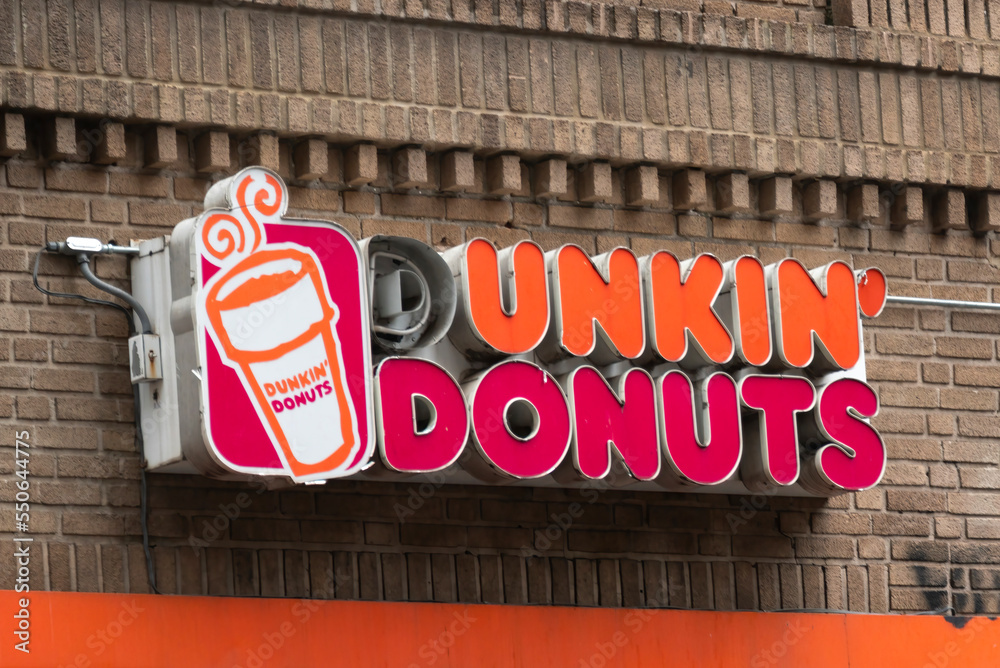 Dunkin donuts coffe company. Sign on a street. Taken at Philadelphia on ...