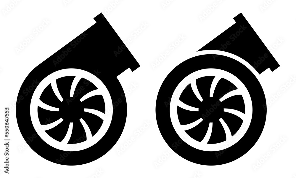 Turbocharger icon set. A set of turbines. Flat black icons. Vector ...