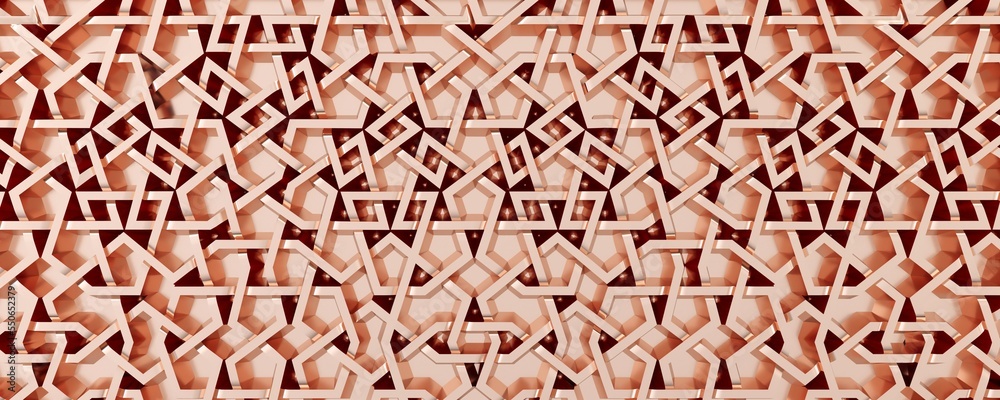 Gold metal Cubic lattice ornament design. Design of wall panels. Pink ...