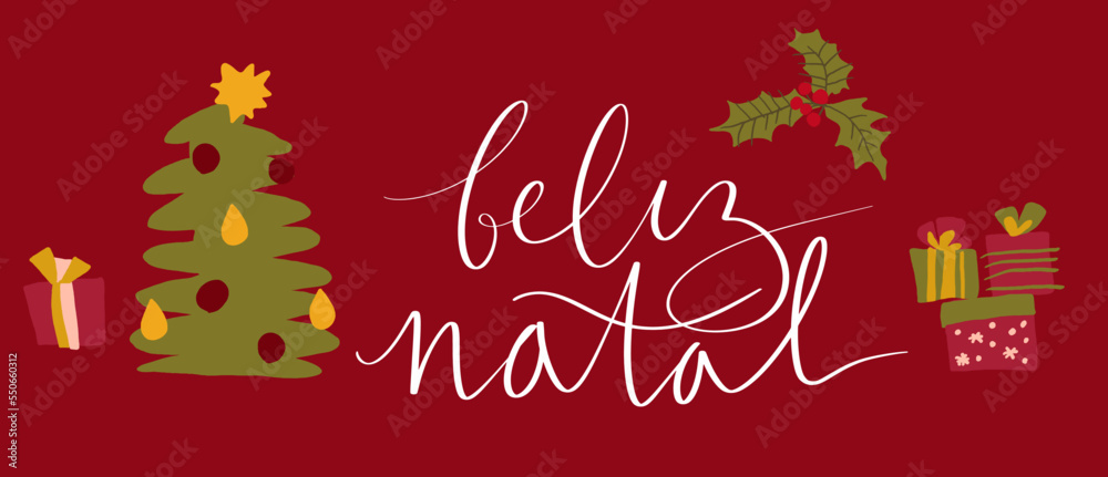 Merry Christmas in portuguese Feliz Natal handwritten lettering ...