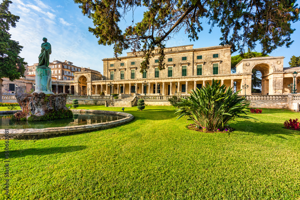 Museum of Asian Art. Colorful morning cityscape of Corfu Town, capital ...