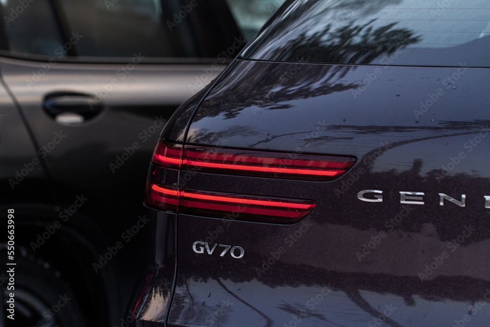 MOSCOW, RUSSIA - FEBRUARY 05, 2022 Genesis GV70 (JK1) model modern rear ...