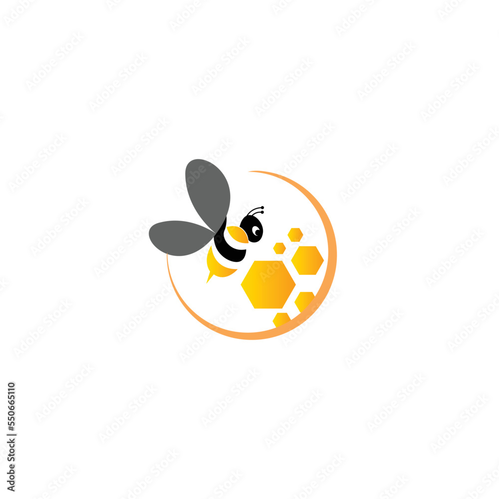 100% Natural wild raw organic honey logo label concept with bee symbol ...