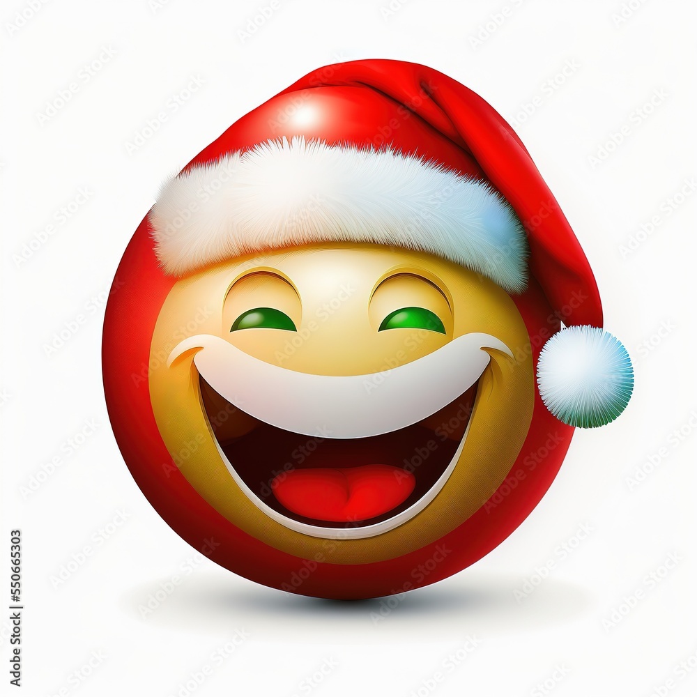 Christmas emoji with a smiley Christmas face wearing a Santa hat ...