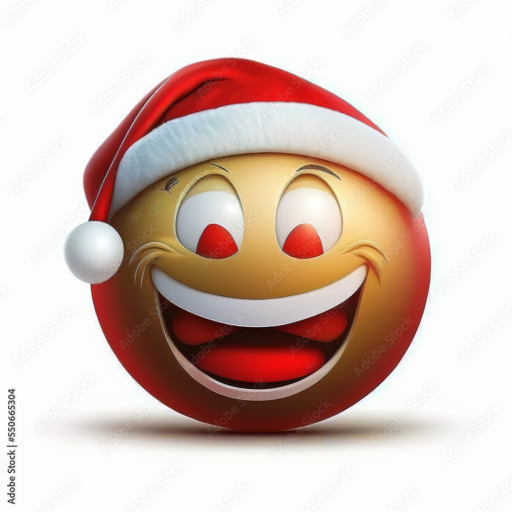 Christmas emoji with a smiley Christmas face wearing a Santa hat ...