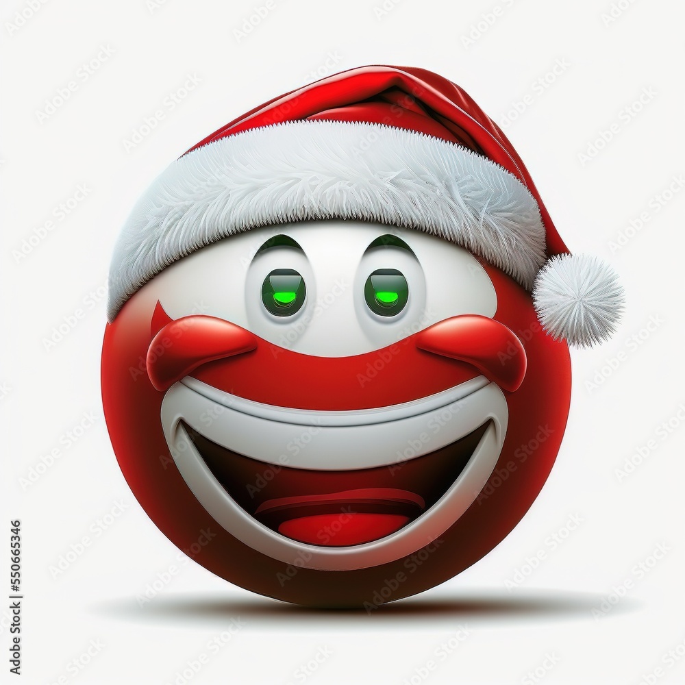 Christmas emoji with a smiley Christmas face wearing a Santa hat ...