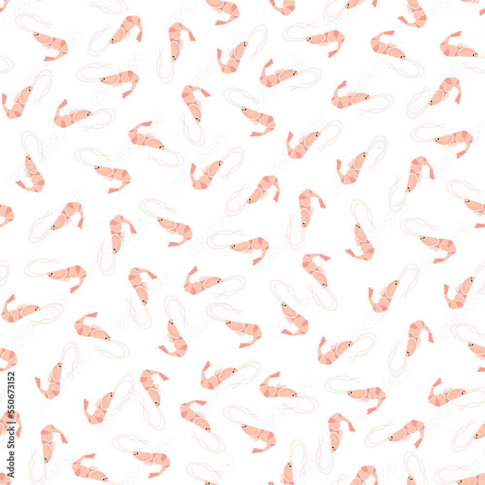 Vector seamless pattern with shrimp.Underwater cartoon creatures.Marine ...