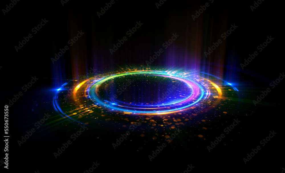Glow swirl light effect. Circular lens flare. Abstract rotational lines ...