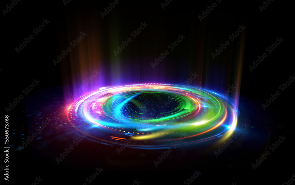 Glow swirl light effect. Circular lens flare. Abstract rotational lines ...