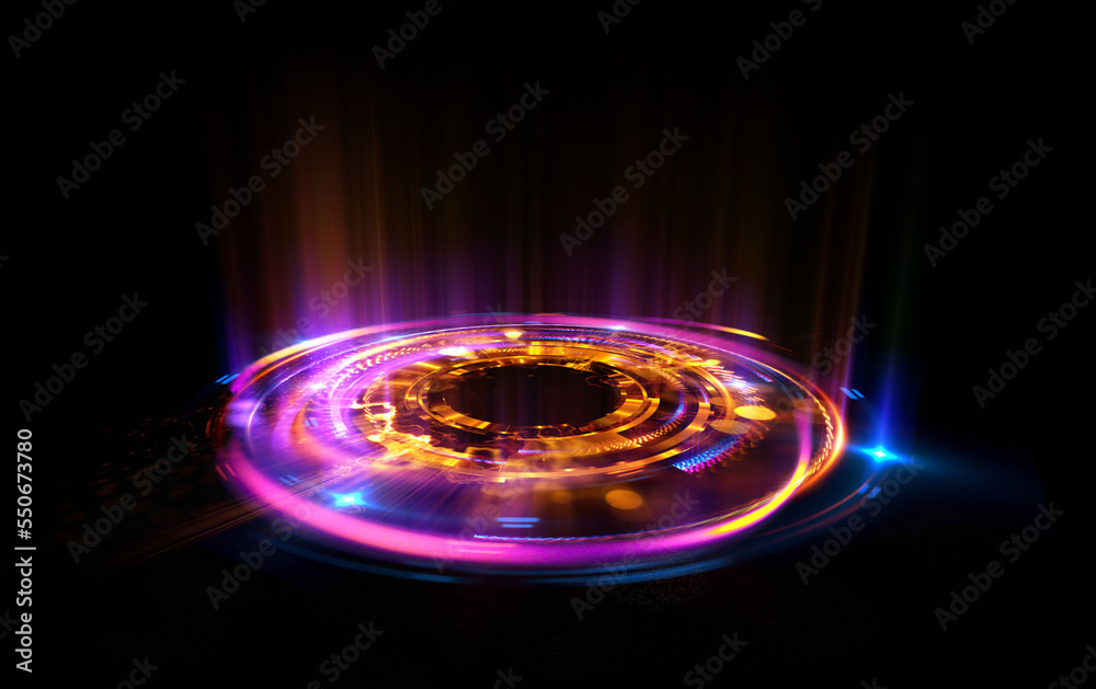 Glow swirl light effect. Circular lens flare. Abstract rotational lines ...