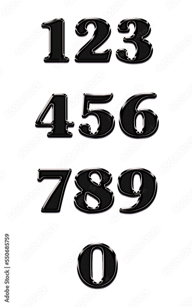 Black 3D Glossy Numbers Set 1 2 3 4 5 6 7 8 9 0 on Transparent ...