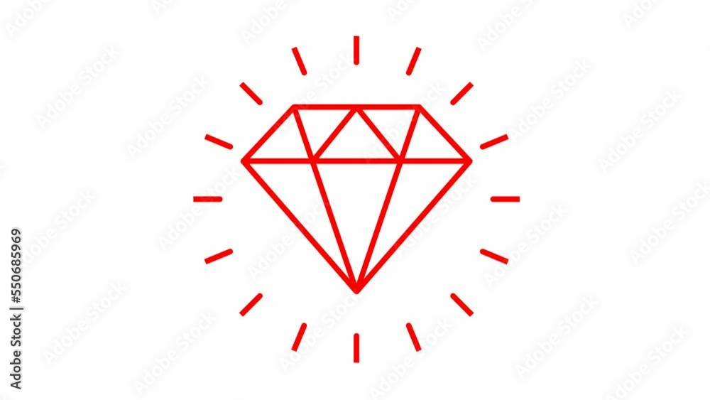 Vidéo Stock Animated red symbol of diamond. Radiance from rays around ...