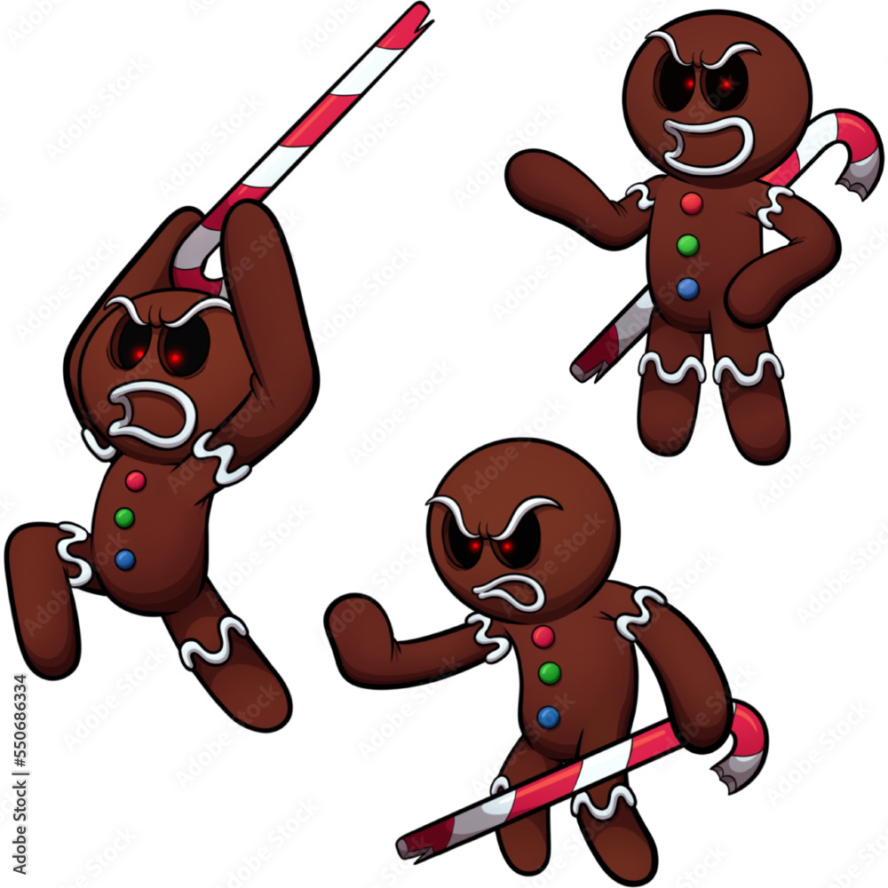 Evil Gingerbread Man In Different Poses Vector Clip Art Illustration
