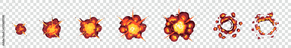 Bomb explosion. Abstract blast fire and clouds exploded vector ...