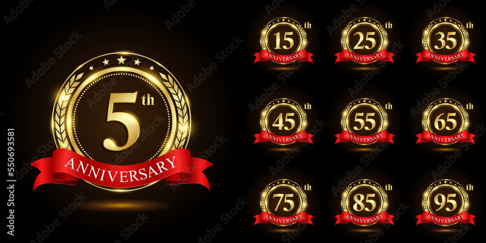 Anniversary Logo Collection. Set of Anniversary Logo Design with Golden ...