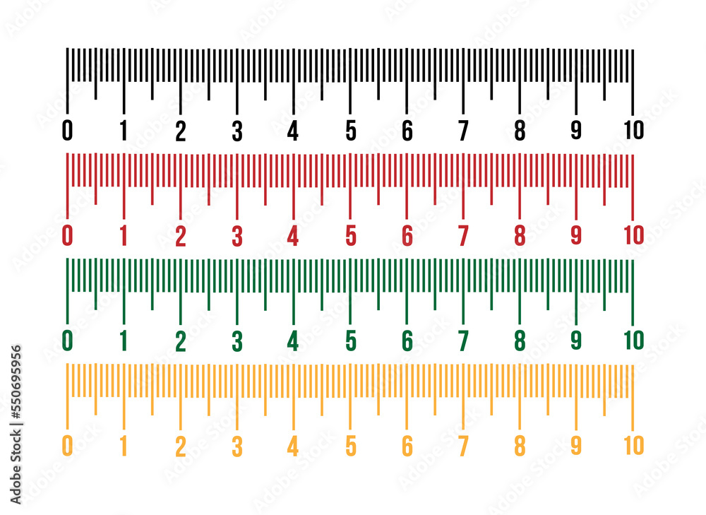 10 Centimeters ruler sets. Horizontal measuring chart with markup ...