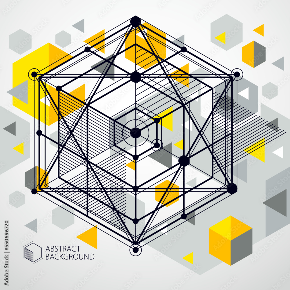Vector drawing of yellow industrial system created with lines and 3D ...
