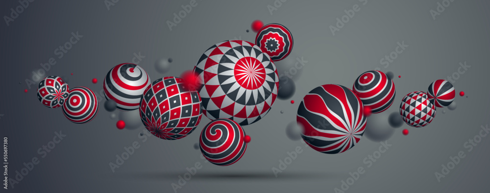 Realistic decorated spheres vector illustration, abstract background ...