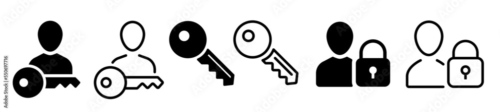 User with key icon. Account profile lock icon. User login. Personal key ...