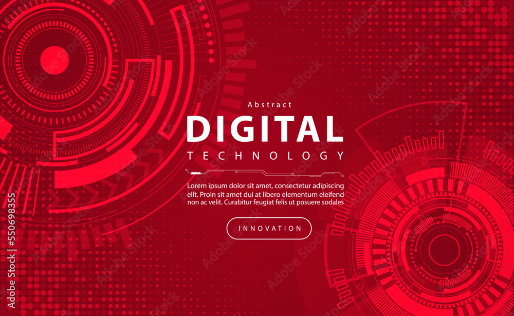 Digital technology banner red background concept, circuit technology ...