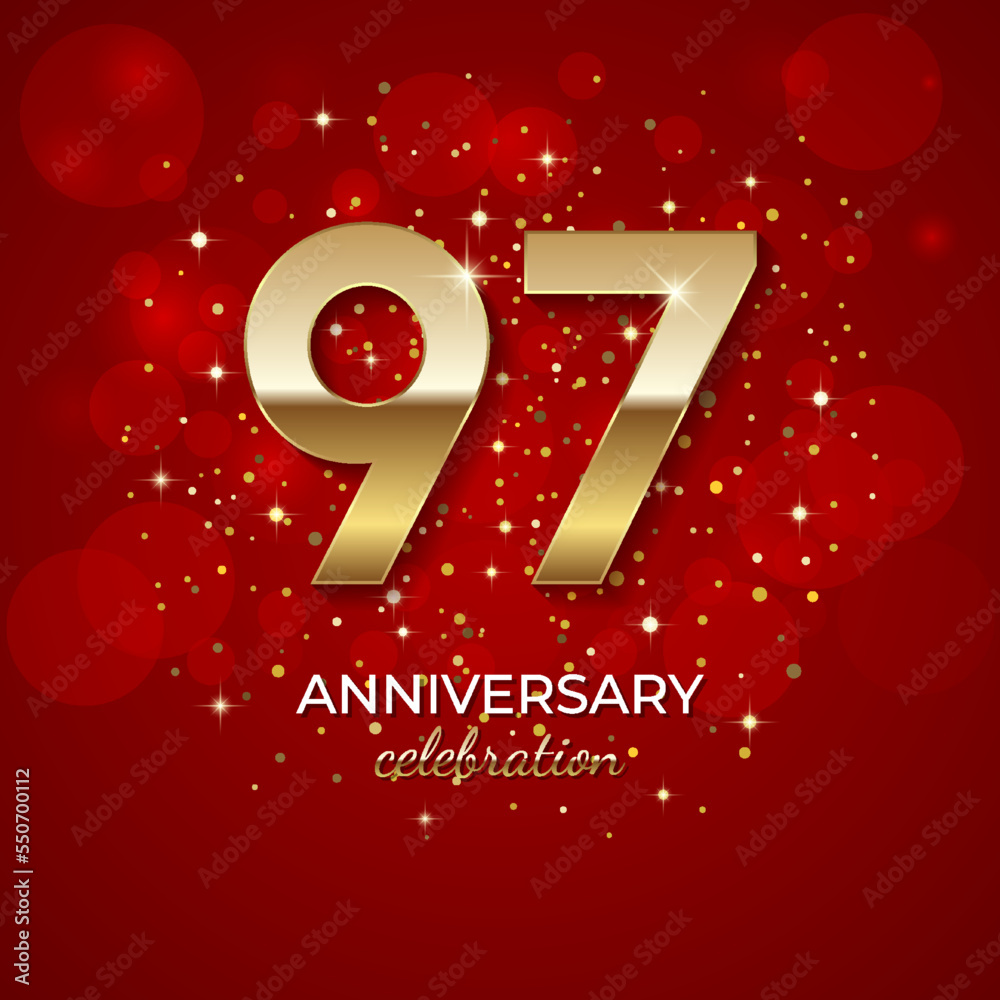 Vetor de 97th Anniversary. Golden number 97 with sparkling confetti and ...