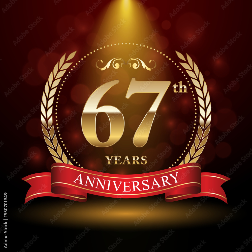 67th Anniversary. Anniversary Logo Design with Laurel Wreath and Red ...