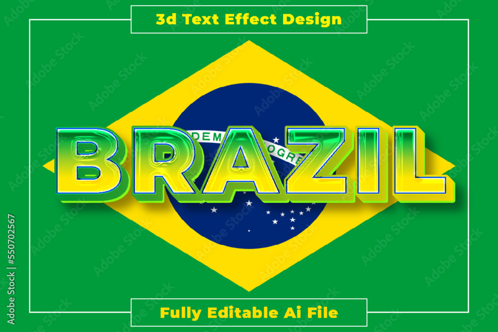 brazil 3d text effect vector illustration stylish typography for brazil ...