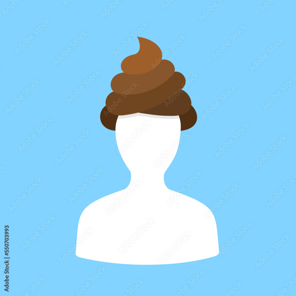 Shit, poo, turd and faeces instead of hair on the head. Person with bad, horrible and terrible ...