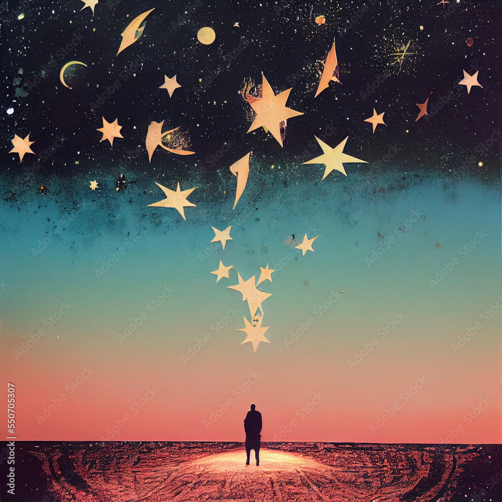 Contemplating the compexity of the universe, starry sky wonder, wishing ...