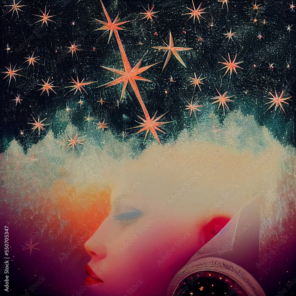 Woman in wonder of the cosmos, or might be tripping on XTC, head full ...