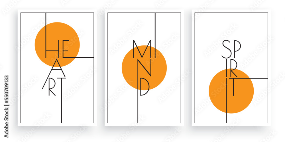 Heart Mind Spirit, vector. Scandinavian minimalist art design. Wording ...