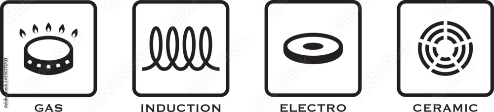 Gas, induction, electro, ceramic icon set. Cookstove illustration ...