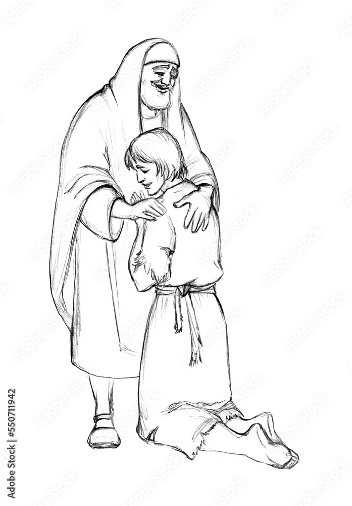 Pencil drawing. Father hugging the prodigal son Stock Illustration ...