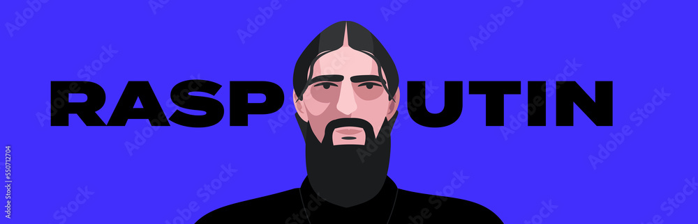 Portrait of Rasputin, illustration of Rasputin, banner, blue background ...