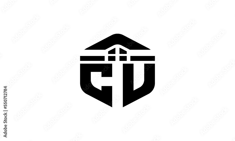 Initial CU letter with real estate logo design. CU real estate, house ...