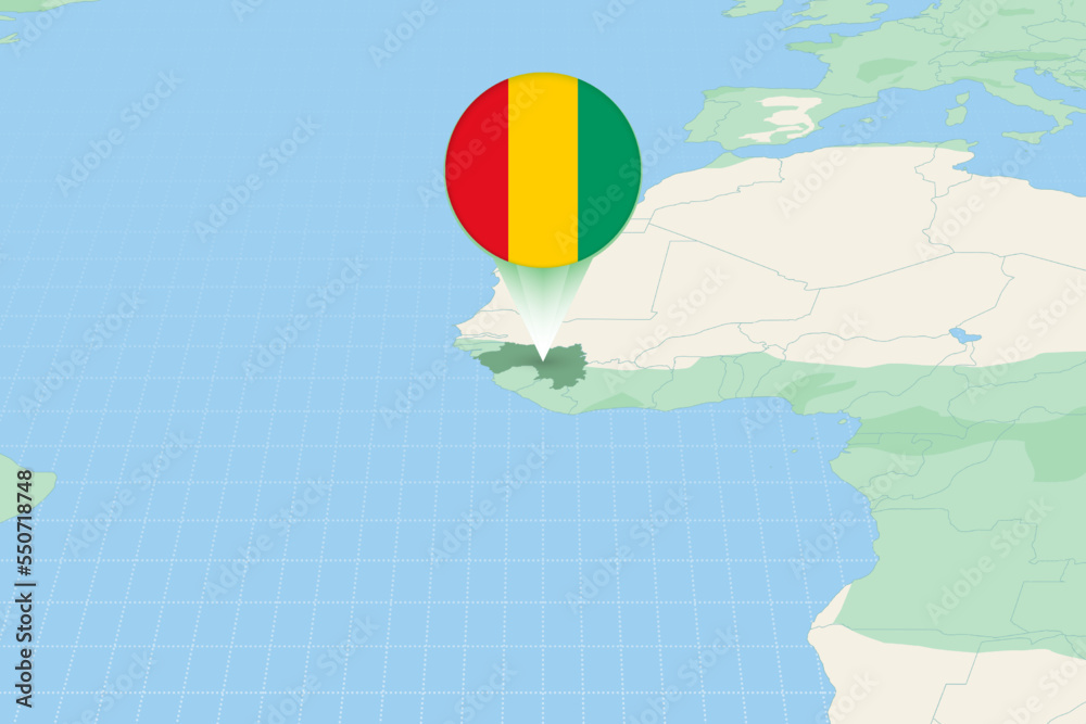 Map illustration of Guinea with the flag. Cartographic illustration of ...