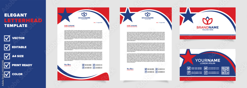 modern letterhead design template with red blue and white color ...