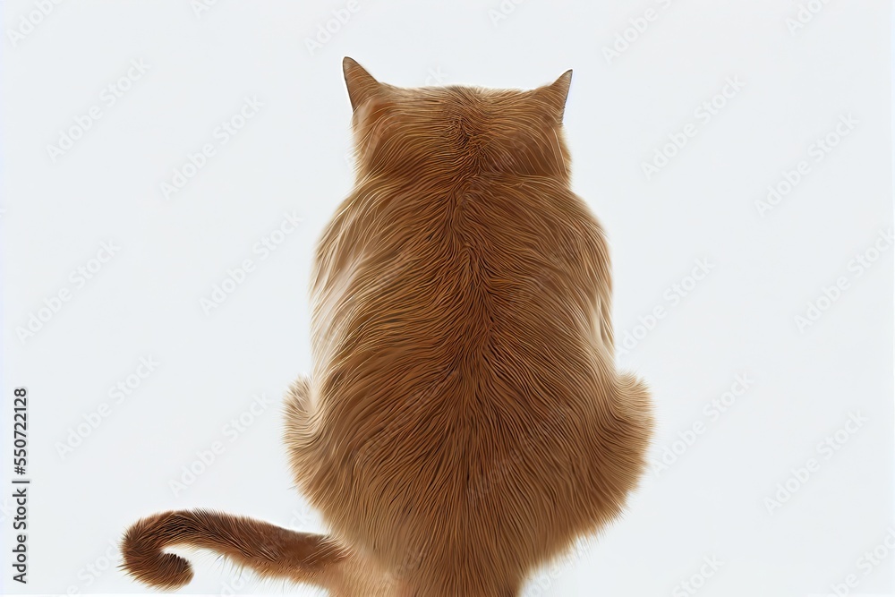 Backside view of red fat cat sitting isolated on white background. Rear ...