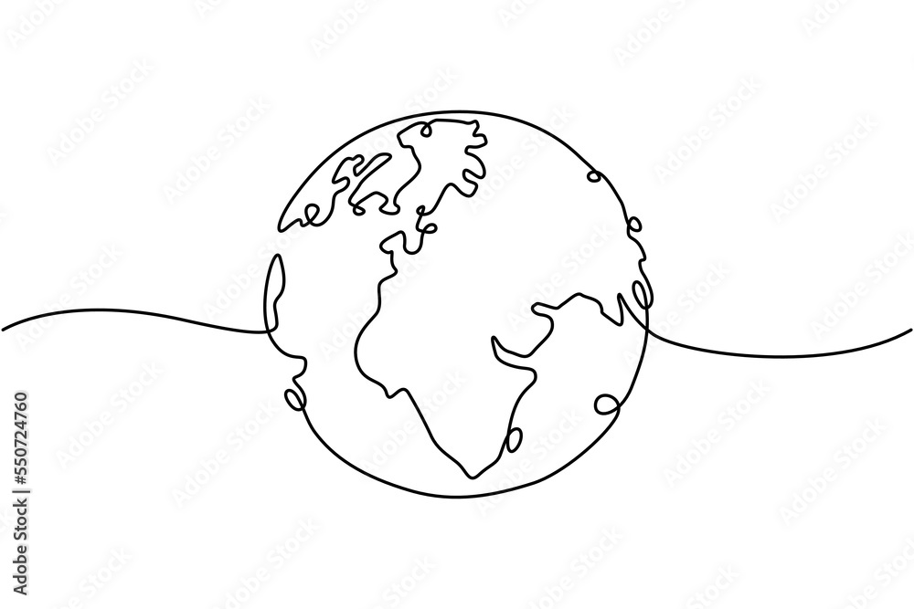 Continuous one line drawing a world map vector on white background ...