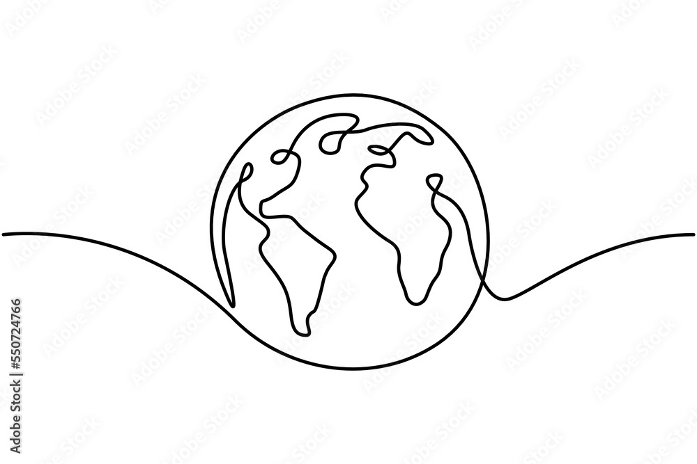 Continuous one line drawing a world map vector on white background ...