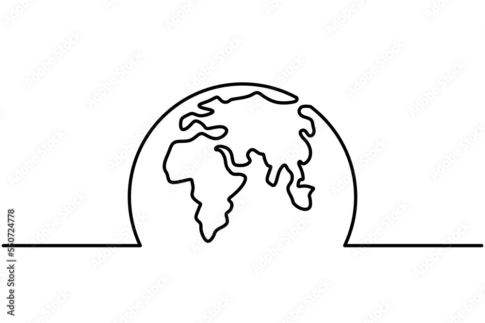 Continuous one line drawing a world map vector on white background ...