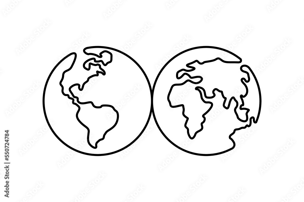 Continuous one line drawing a world map vector on white background ...