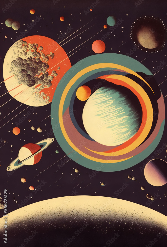 Future vintage planet and space poster, Digital art. Astrology ...