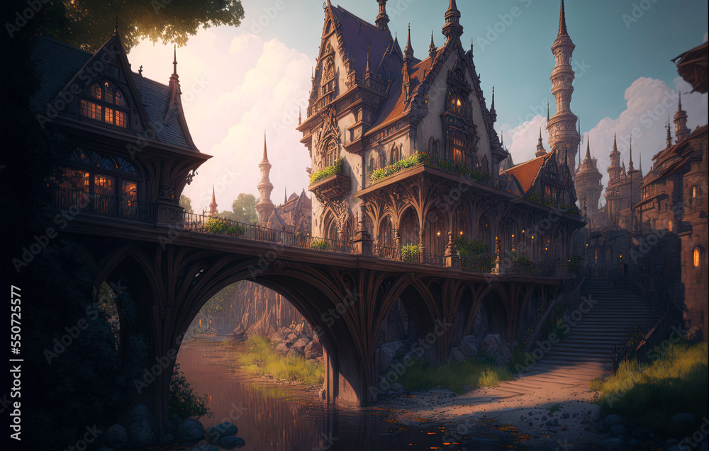 Fantasy medieval city street with medieval buildings, Digital art ...
