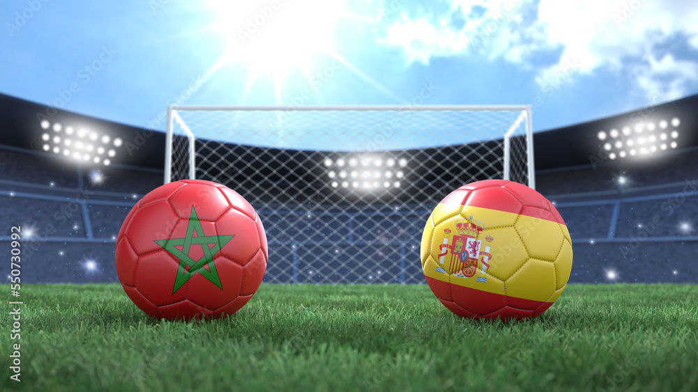 Photo & Art Print Two soccer balls in flags colors on stadium blurred ...