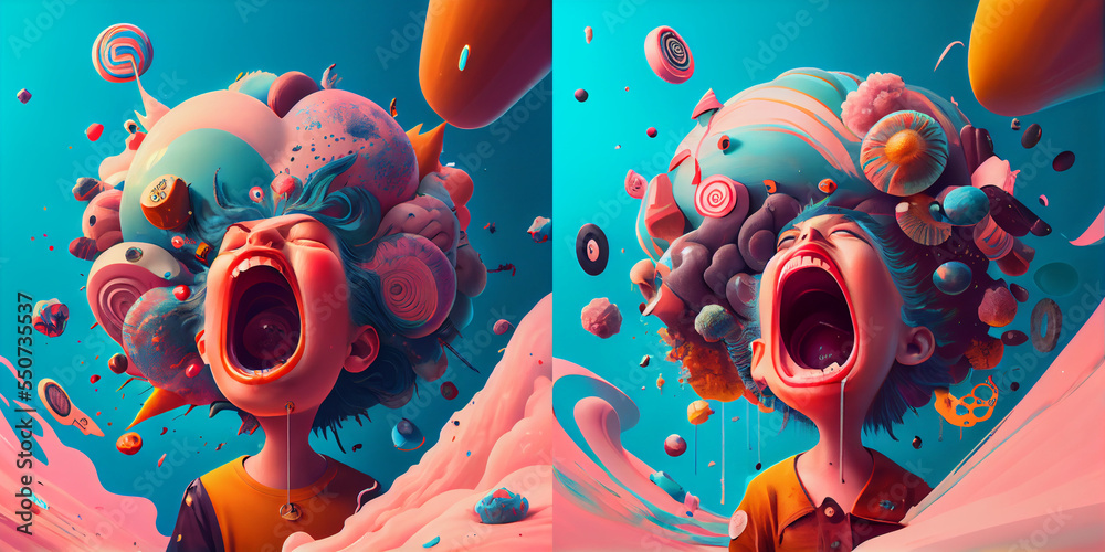 Cartoon spring character design, angry screaming girl, sweets ...