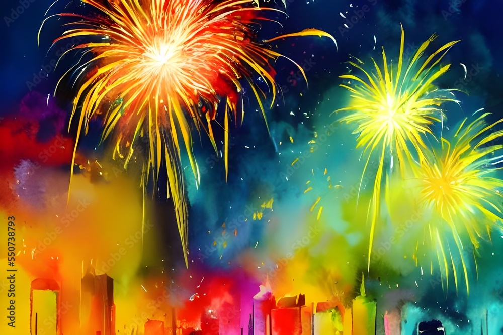 There are vibrant fireworks in every color exploding in the sky. They ...
