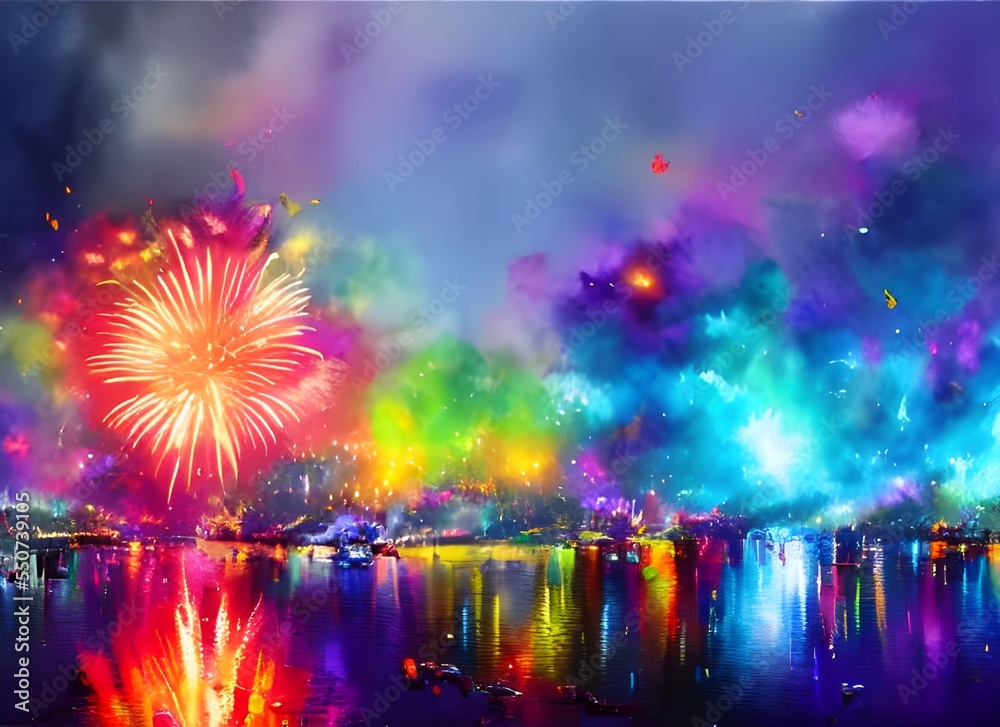 The sky is exploding with color as the fireworks light up the night ...